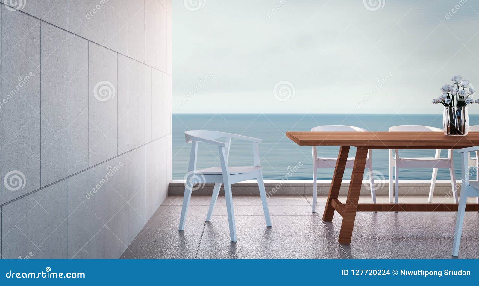 Beach Dining Room - Sea View / 3d Render Stock Photo - Image of party ...