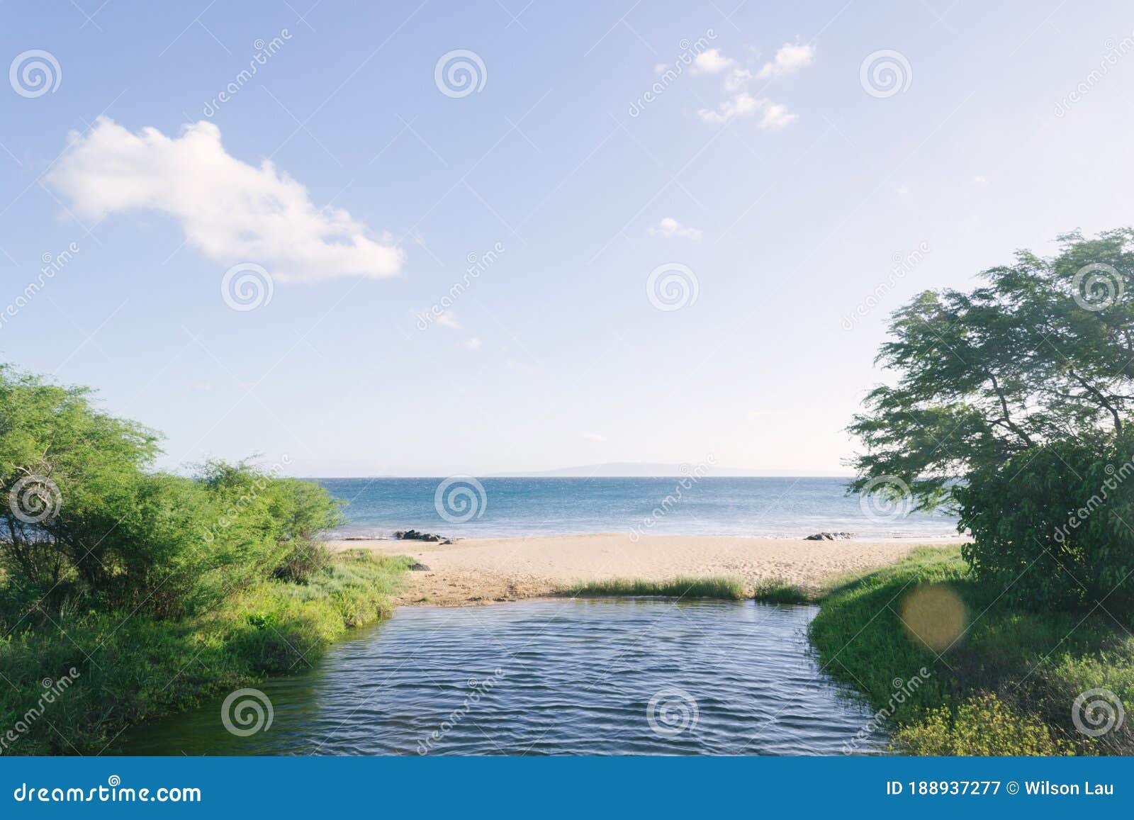 Beach Dividing Ocean and Pond Stock Image - Image of background ...