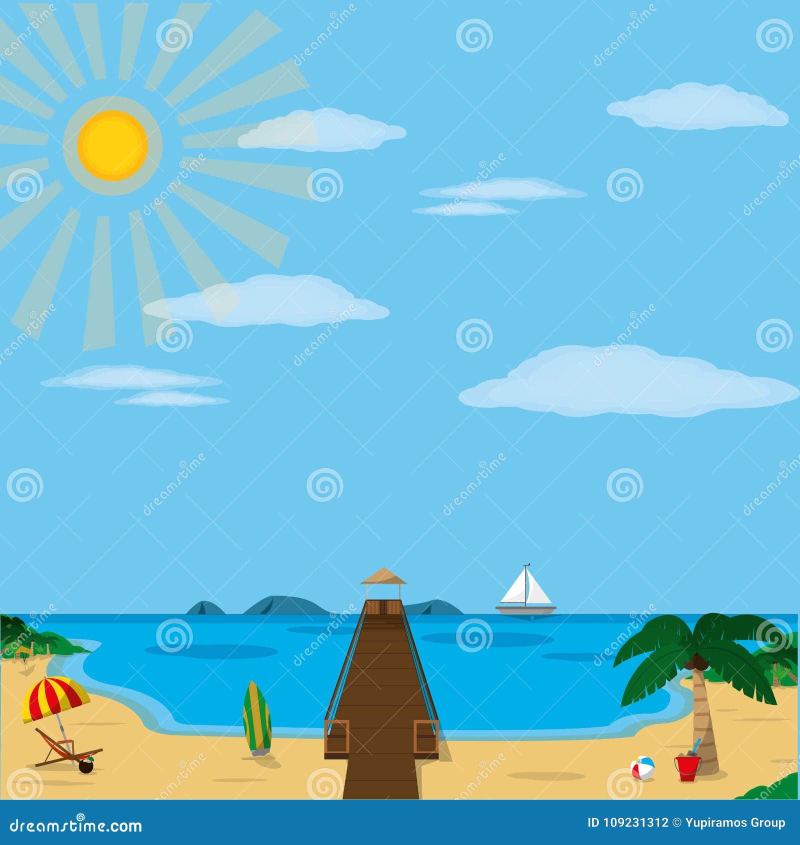 Beach with dock design stock vector. Illustration of tropic - 109231312