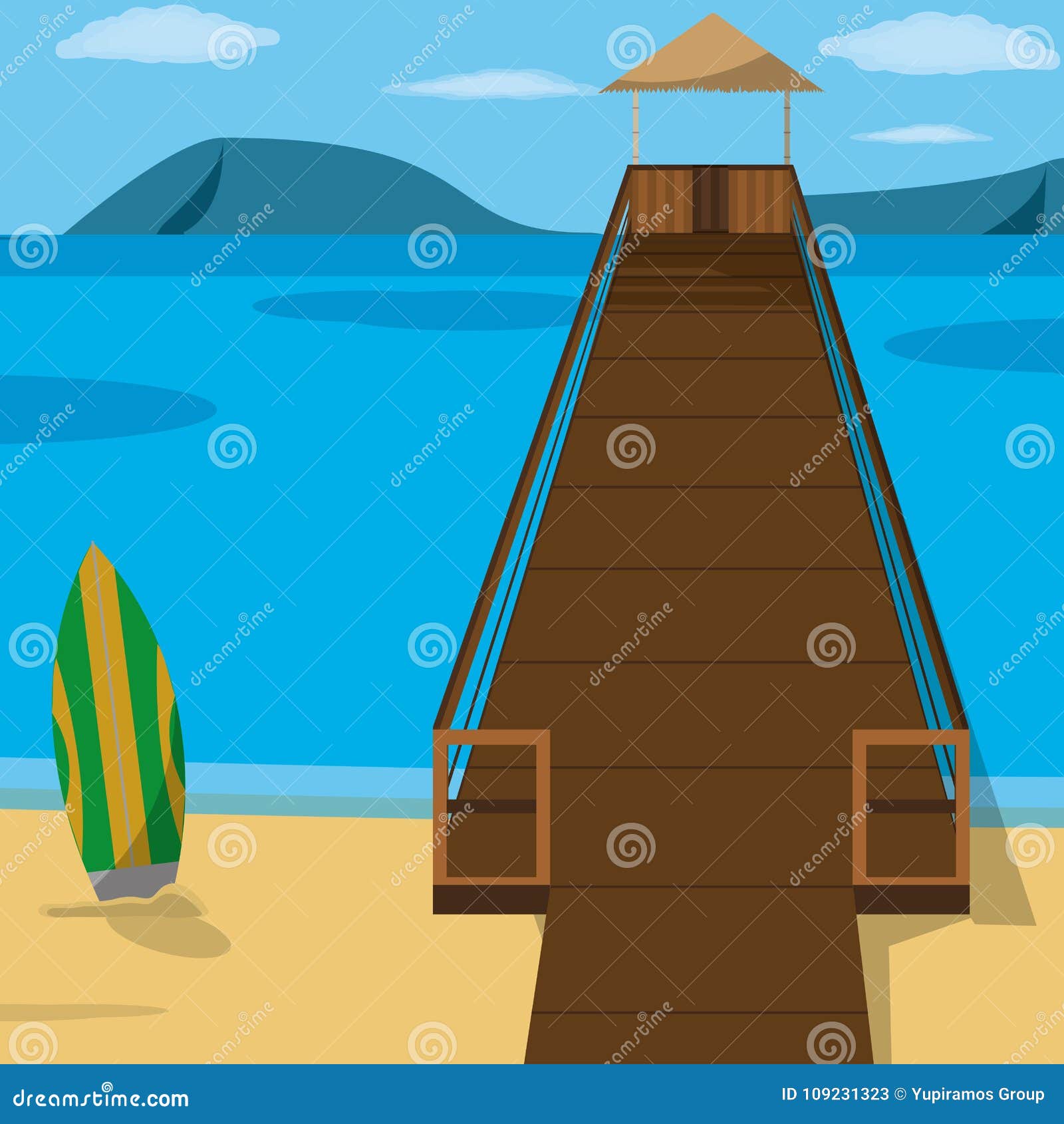 Beach with dock design stock vector. Illustration of lifestyle - 109231323