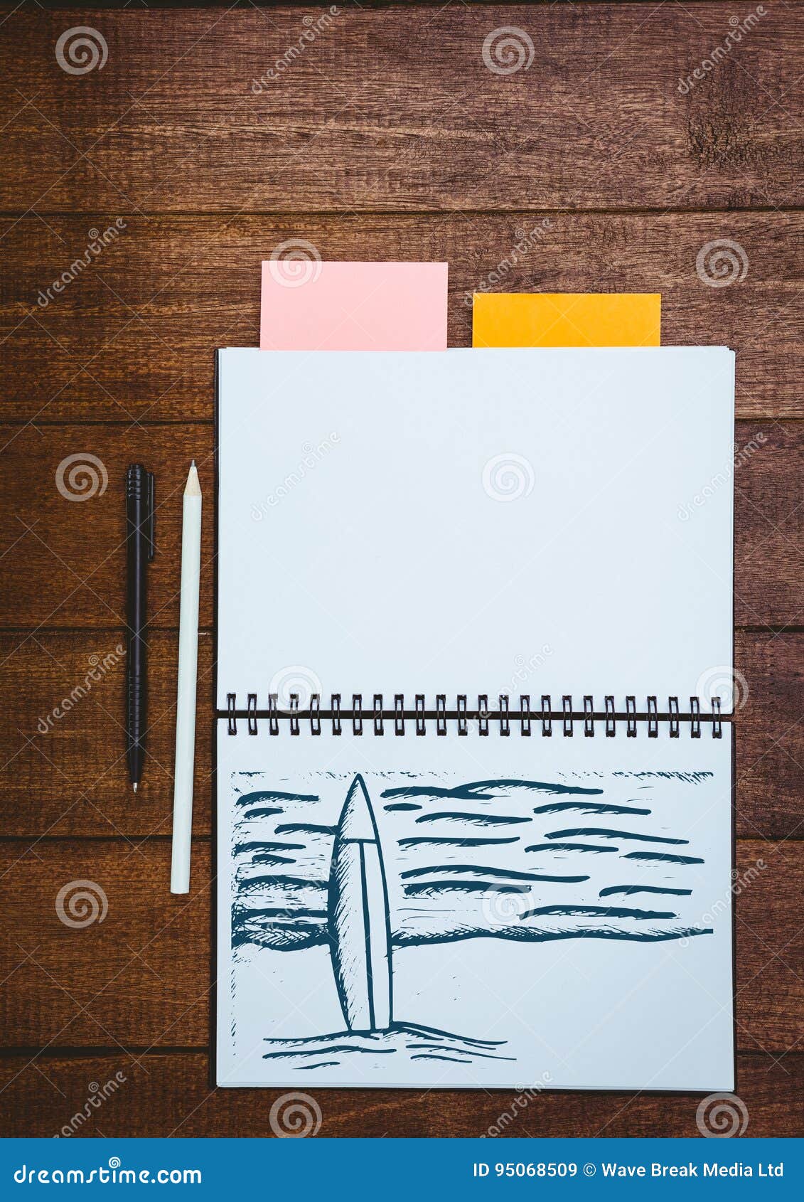 Beach Doodle on Notepad with Pens and Sticky Notes Stock Illustration ...