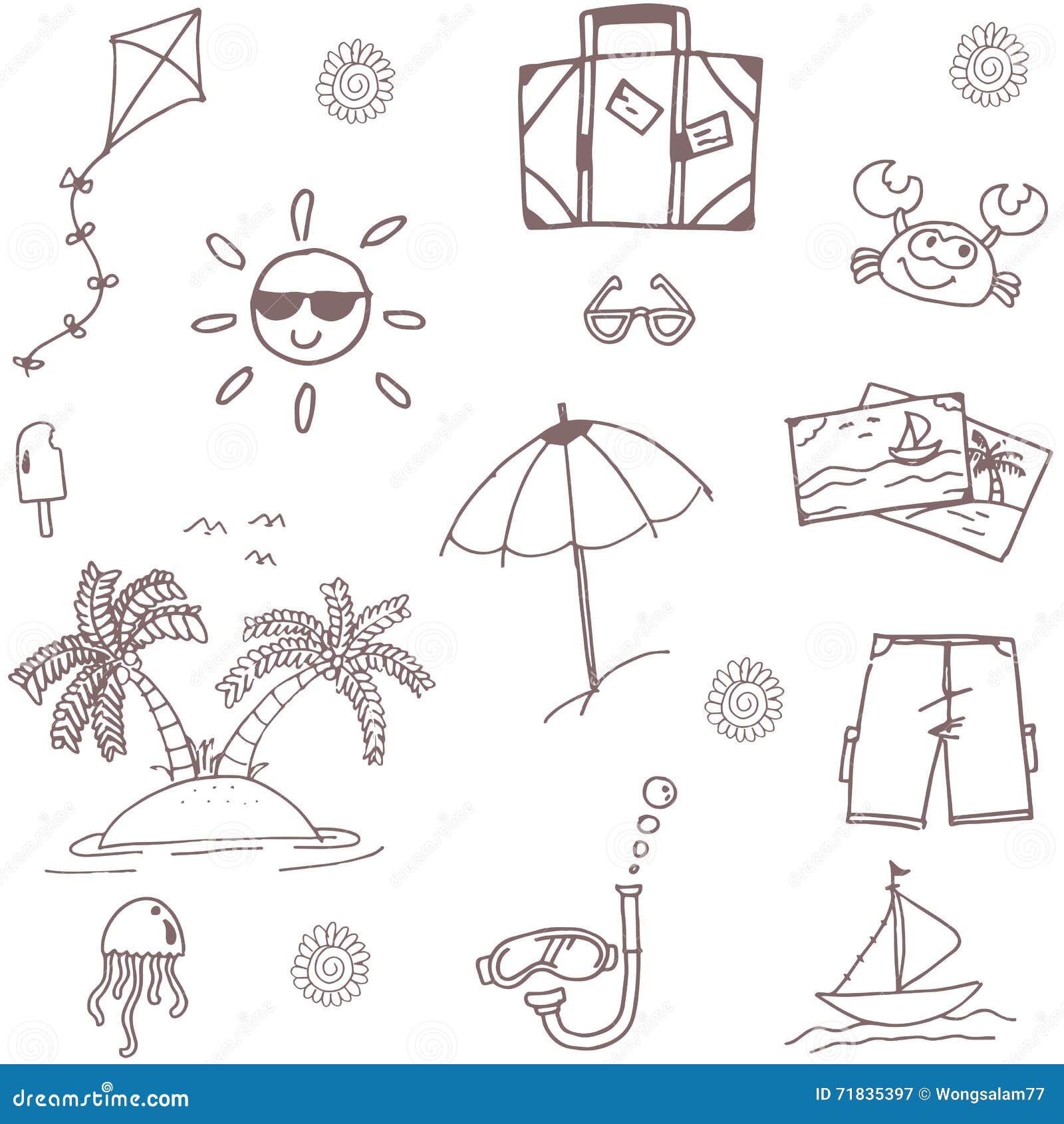 Beach doodle set holiday stock vector. Illustration of icon - 71835397