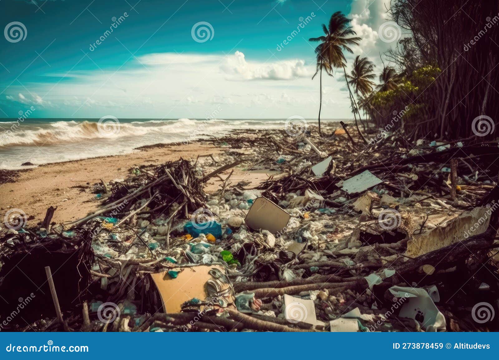 Beach Filled with Trash and Debris after Natural Disaster Stock ...