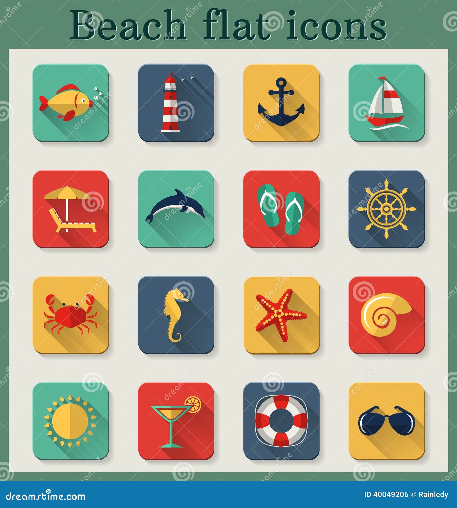 Beach Flat Icons. Vector Set. Stock Vector - Illustration of collection ...