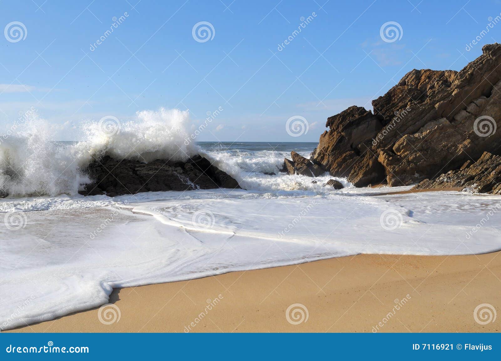 Beach with foaming waves stock image. Image of wood, tidal - 7116921