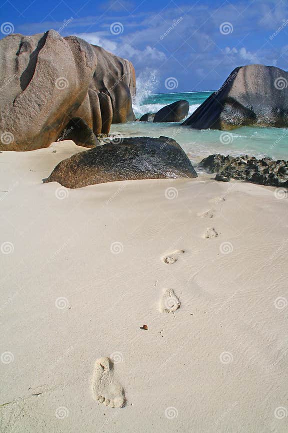 Beach with foot marks stock image. Image of coast, anse - 16439795