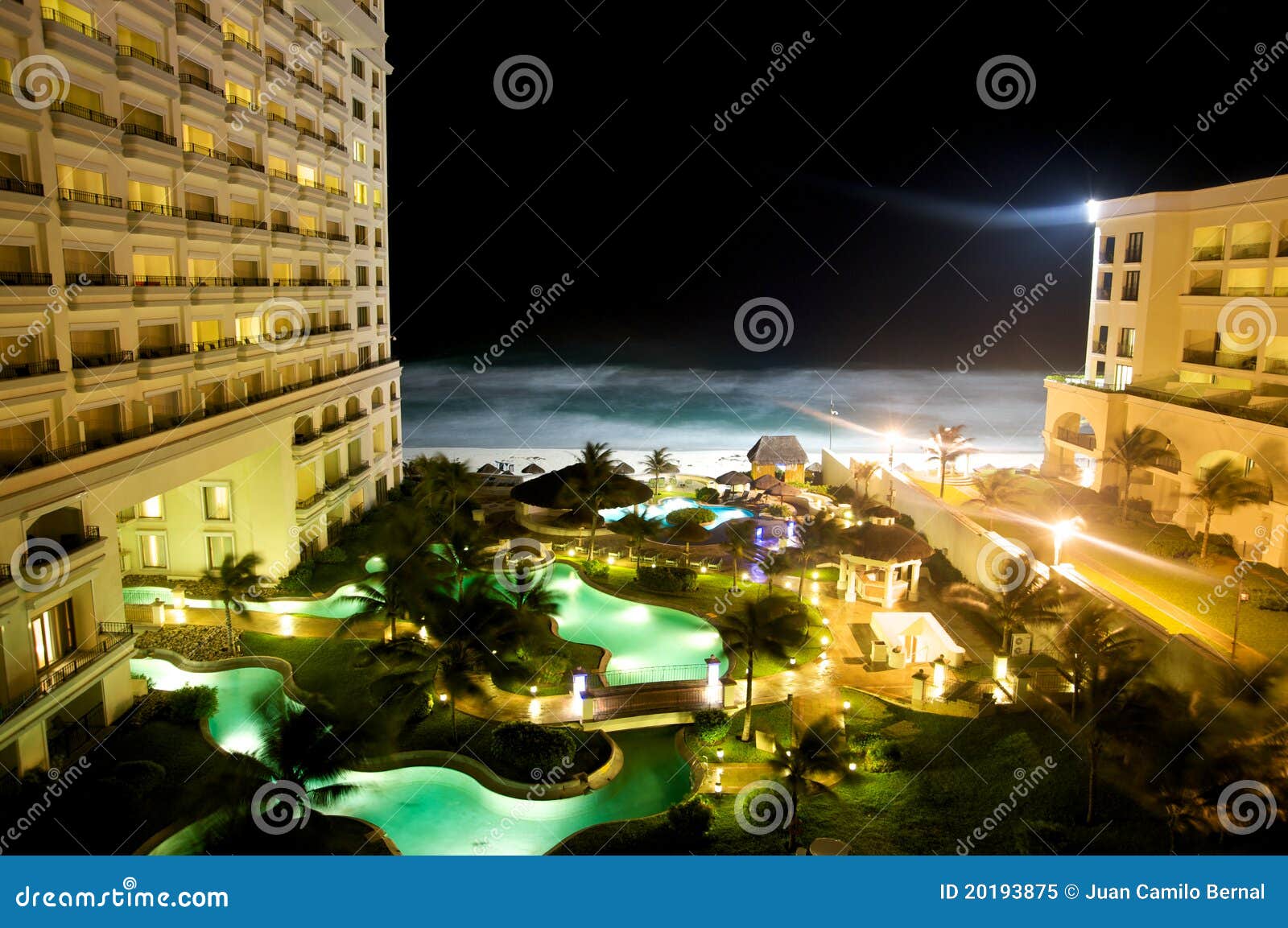 Beach front hotel at night stock image. Image of empty - 20193875