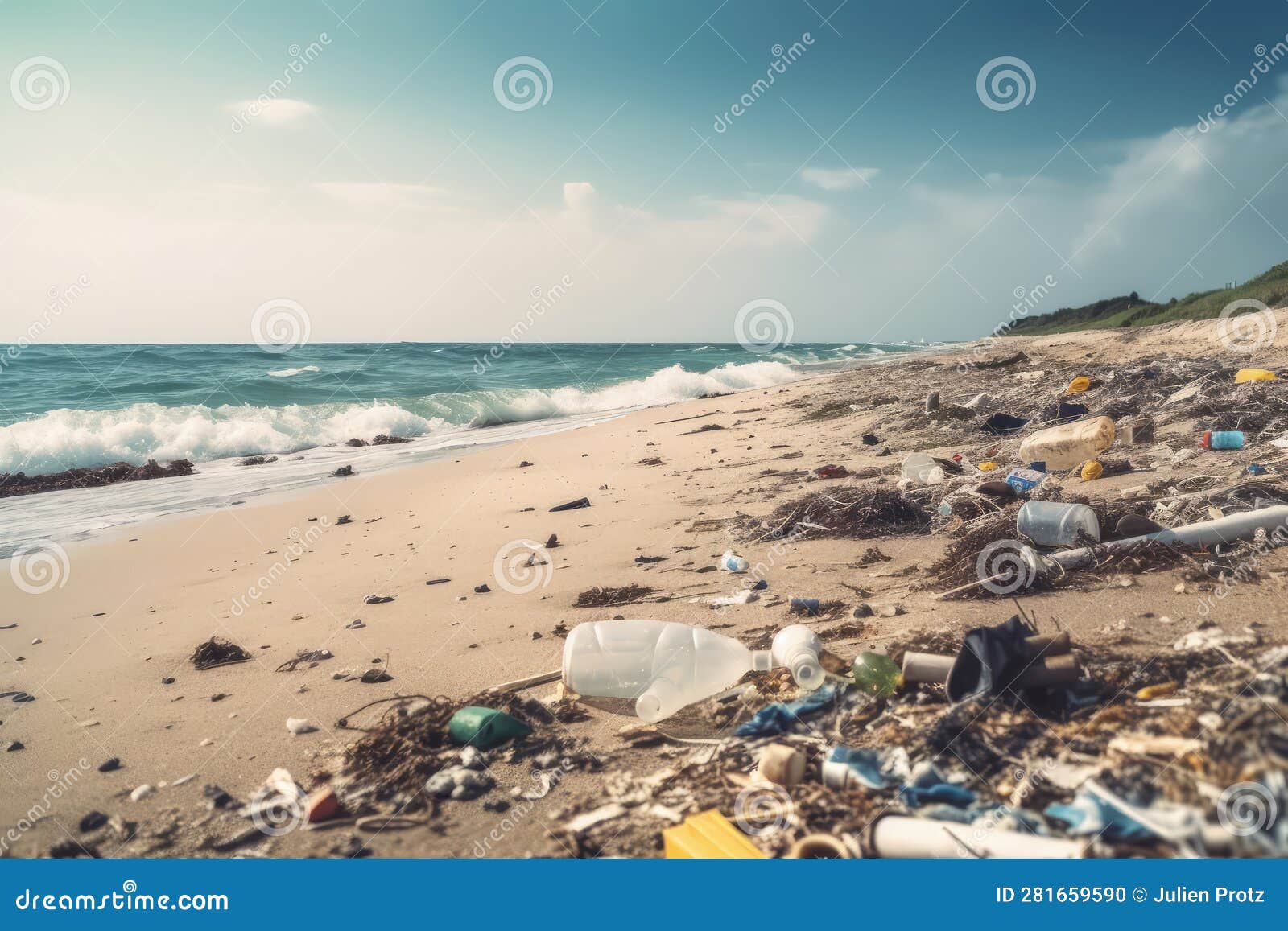 Beach Full of Garbage and Plastic Waste As Wide Banner Stock ...