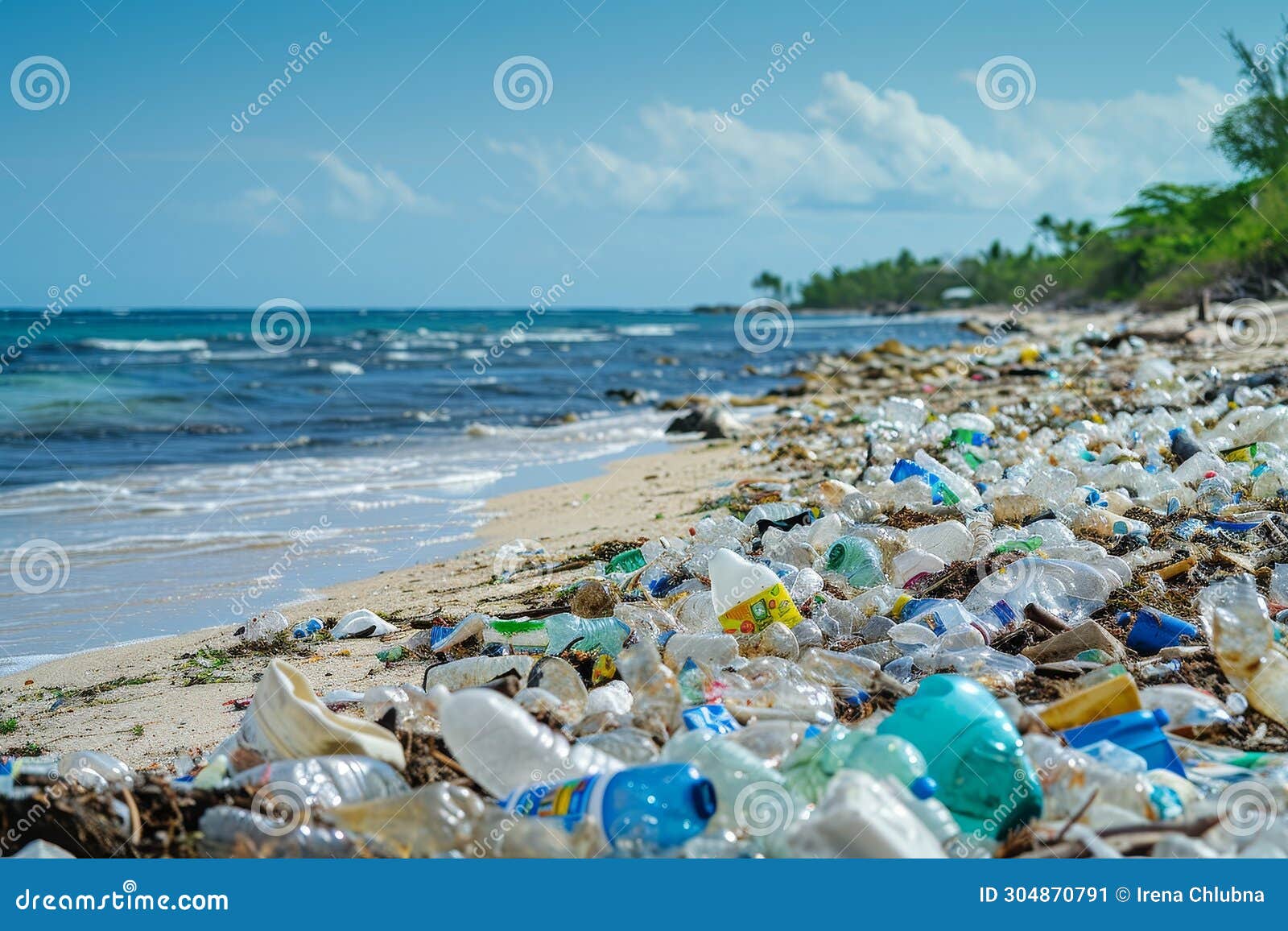 Beach Full of Garbage and Plastic Waste for Environmental and Recycle ...
