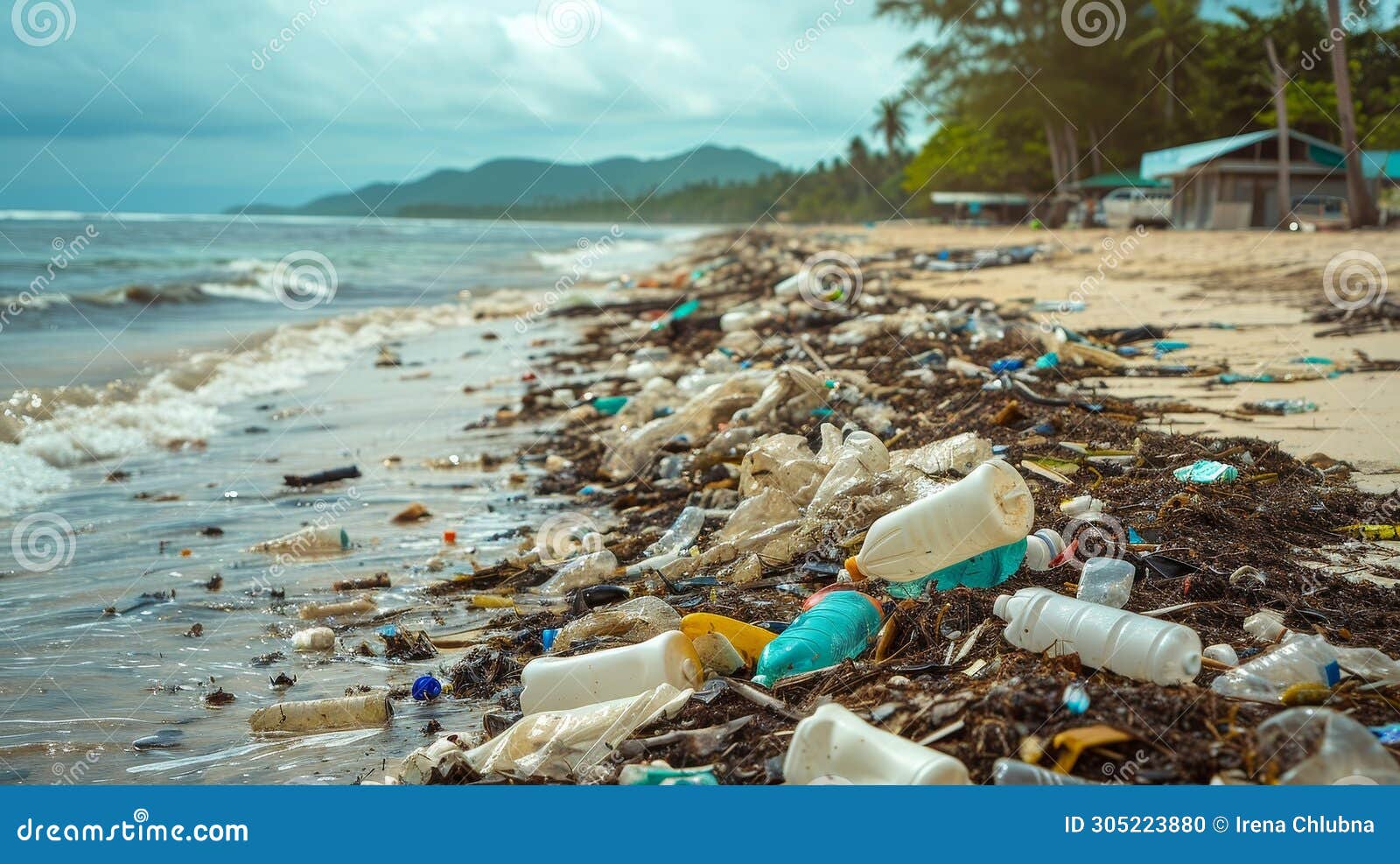 Beach Full of Garbage and Plastic Waste for Environmental and Recycle ...