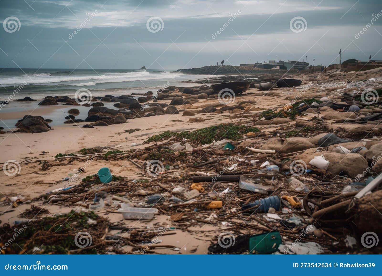 A Beach Full of Garbage and Plastic Waste, Generative AI Stock ...