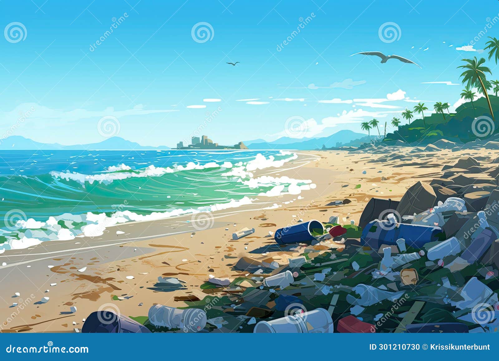 Beach Full of Plastic Garbage Environmental Pollution AI Generated ...