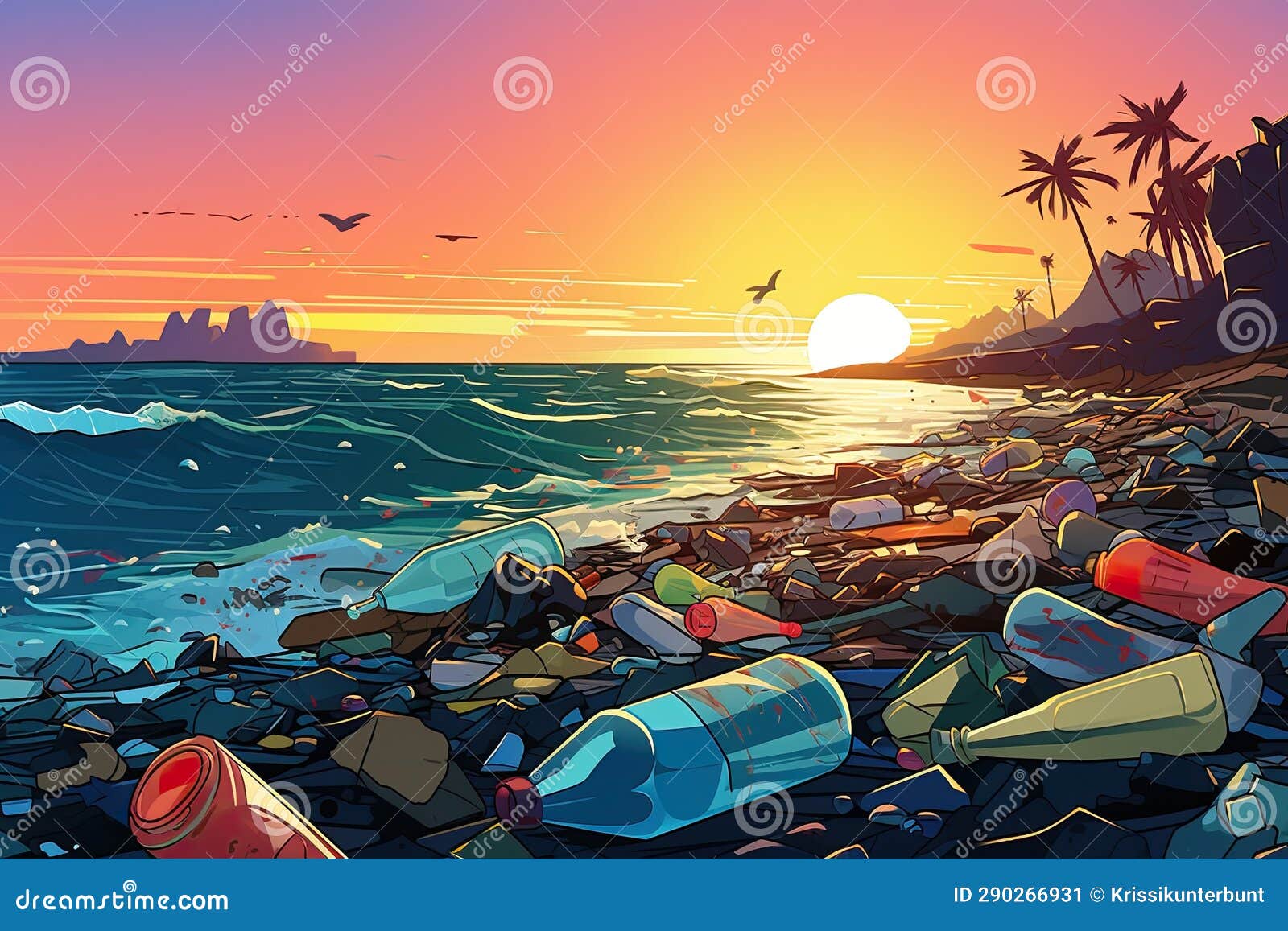 Beach Full of Plastic Garbage Environmental Pollution Stock ...