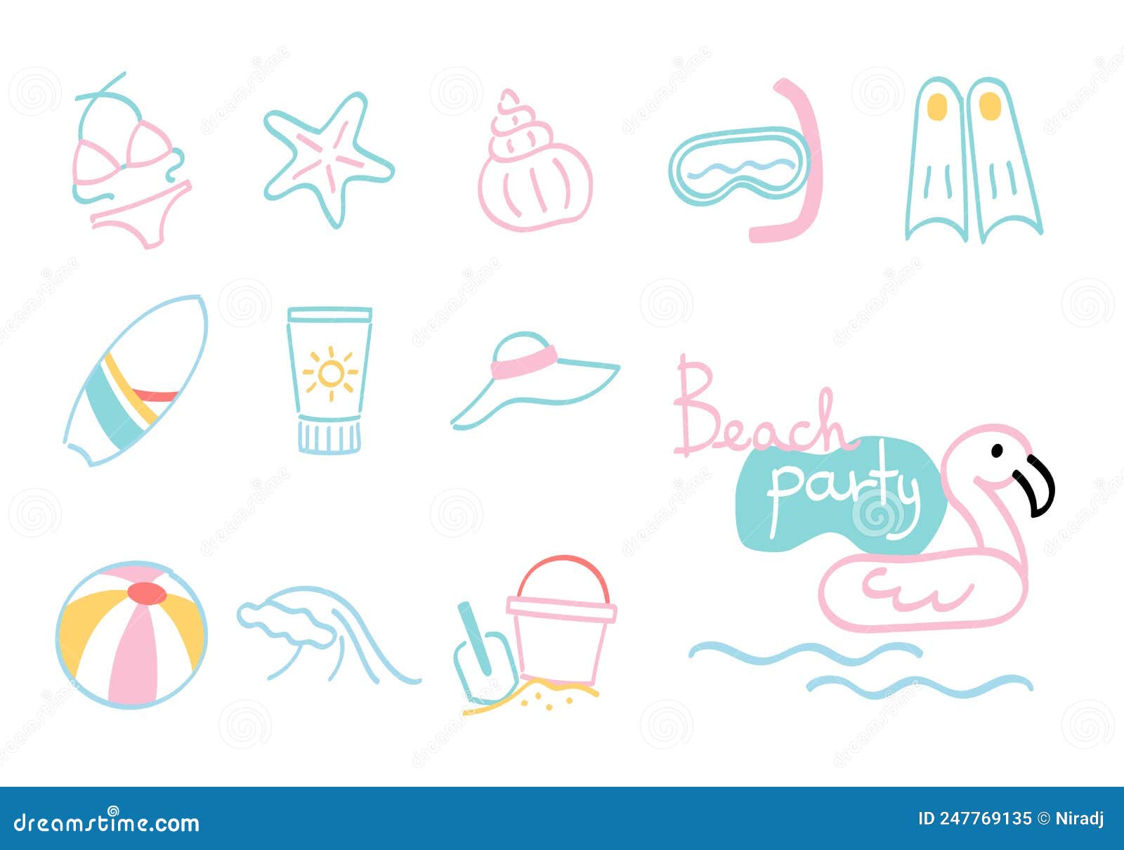 Beach Fun Icon Collection - Hand Drawn Stock Vector - Illustration of ...