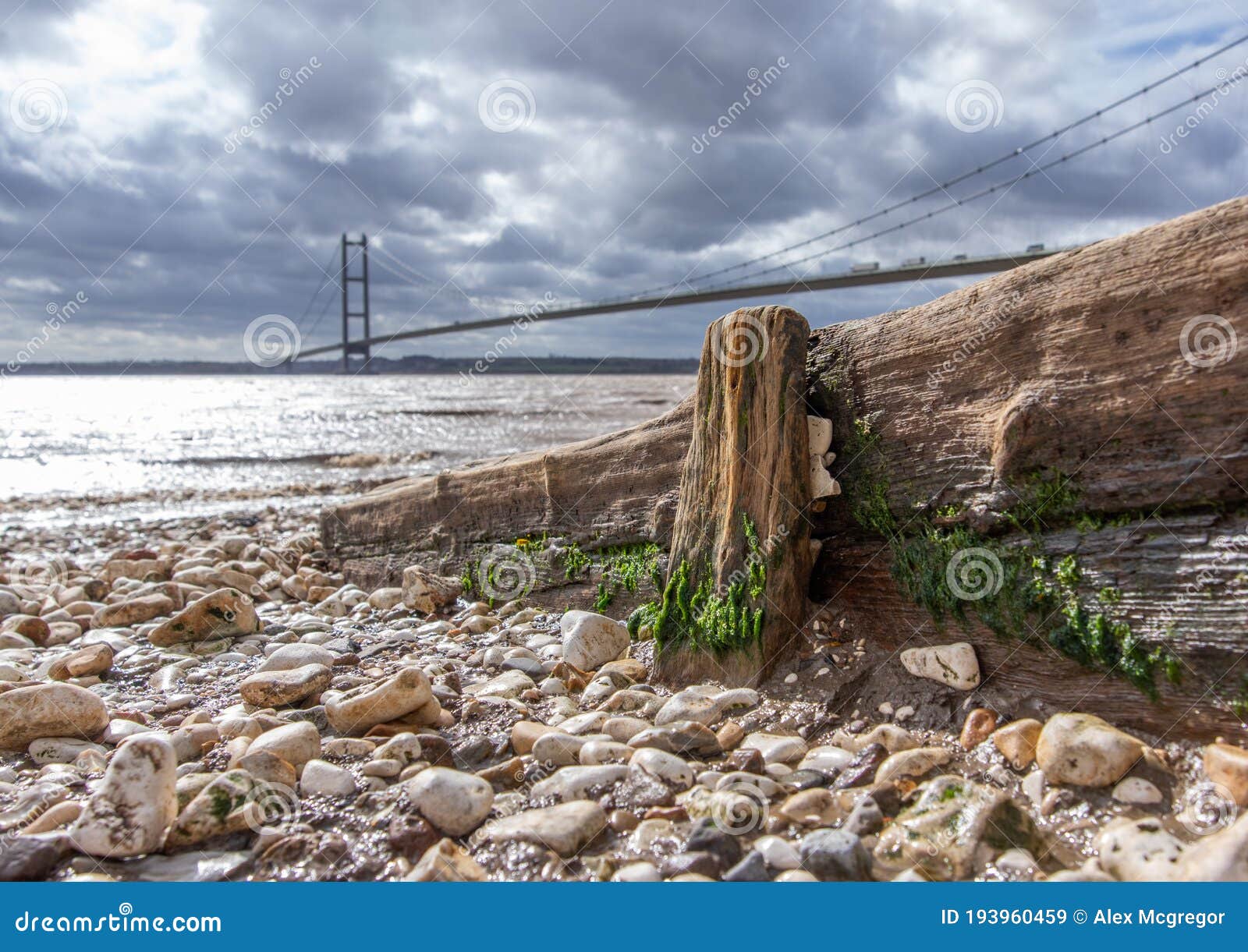 Beach Groin and Humber Bridge Bridge Stock Image - Image of tower ...