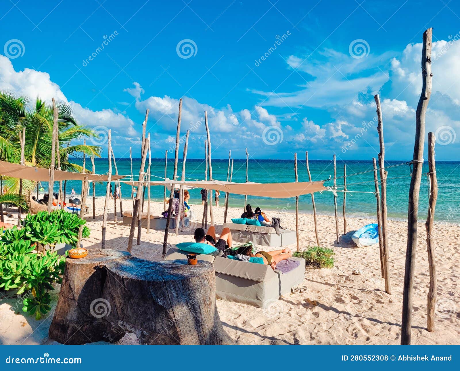 Beach Bar With Hammocks And Palm Trees Royalty-Free Stock Photography ...