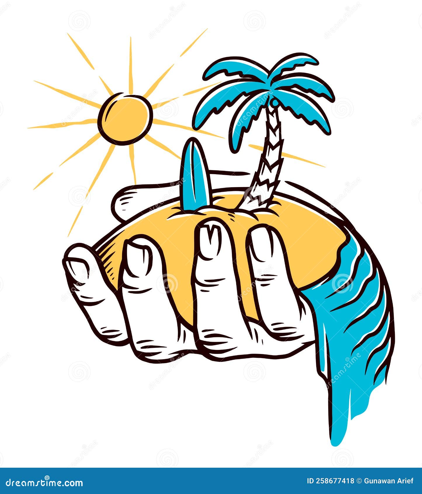 Beach and Hand Vector Illustration Stock Vector - Illustration of ...