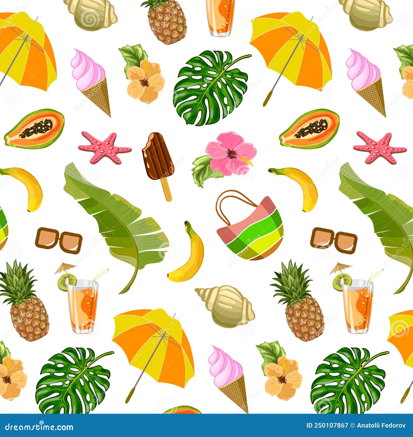 Beach Holiday Elements in a Pattern. Stock Vector - Illustration of ...