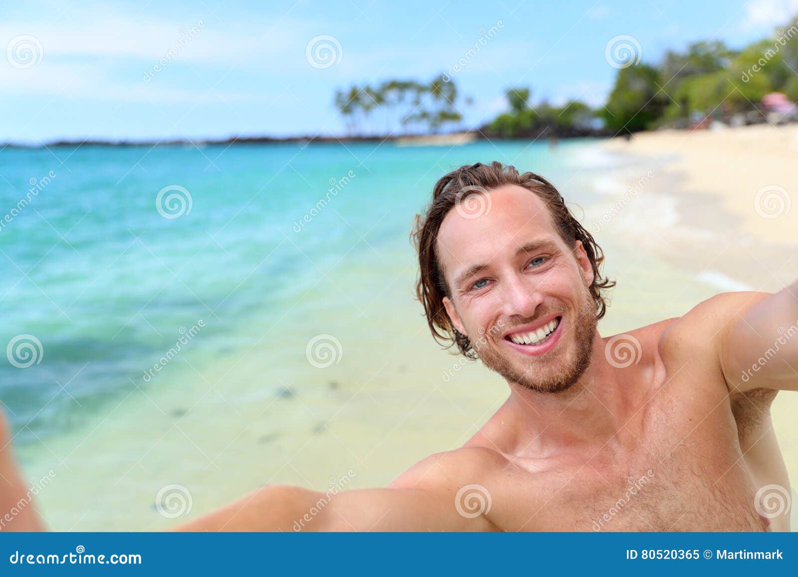 Beach Holiday Man Taking Selfie On Travel Vacation Stock Image Image