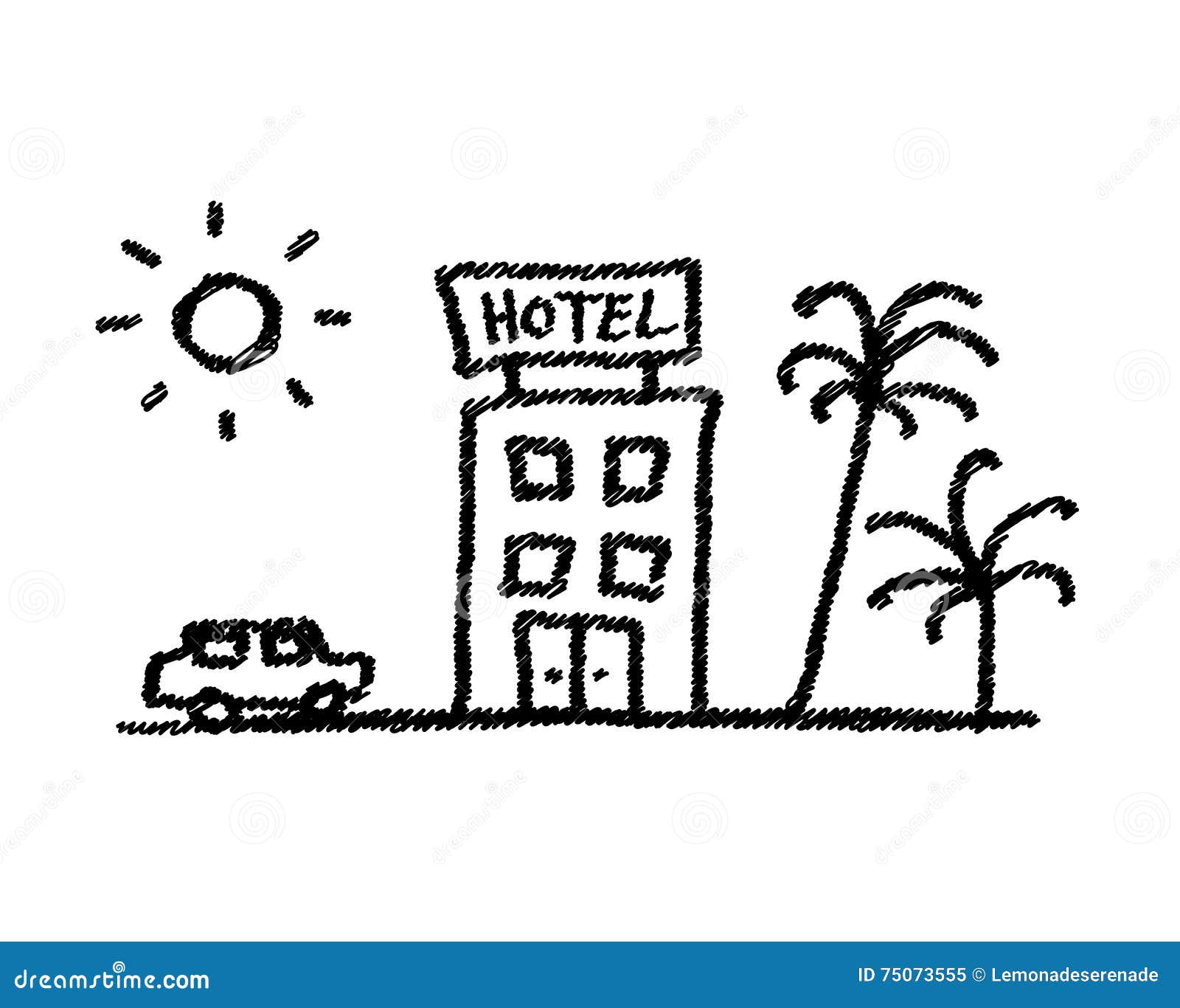 Beach Hotel Doodle stock vector. Illustration of summer - 75073555