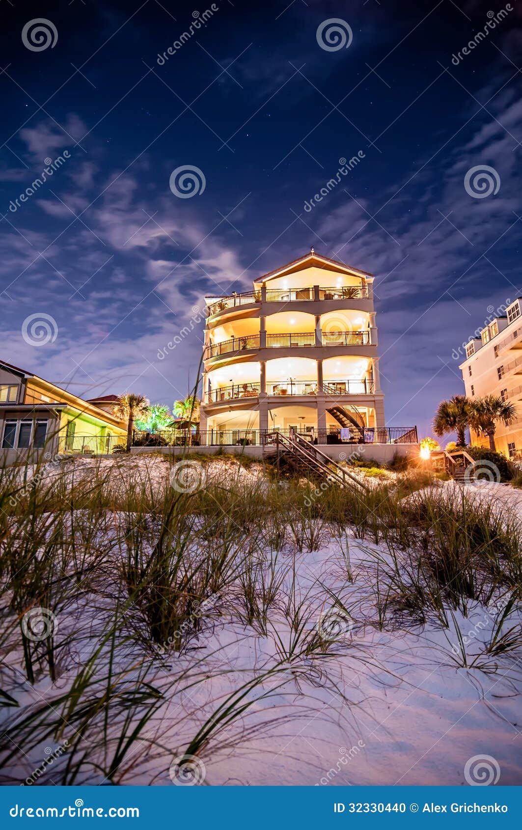 Beach hotel at night stock photo. Image of destinations - 32330440