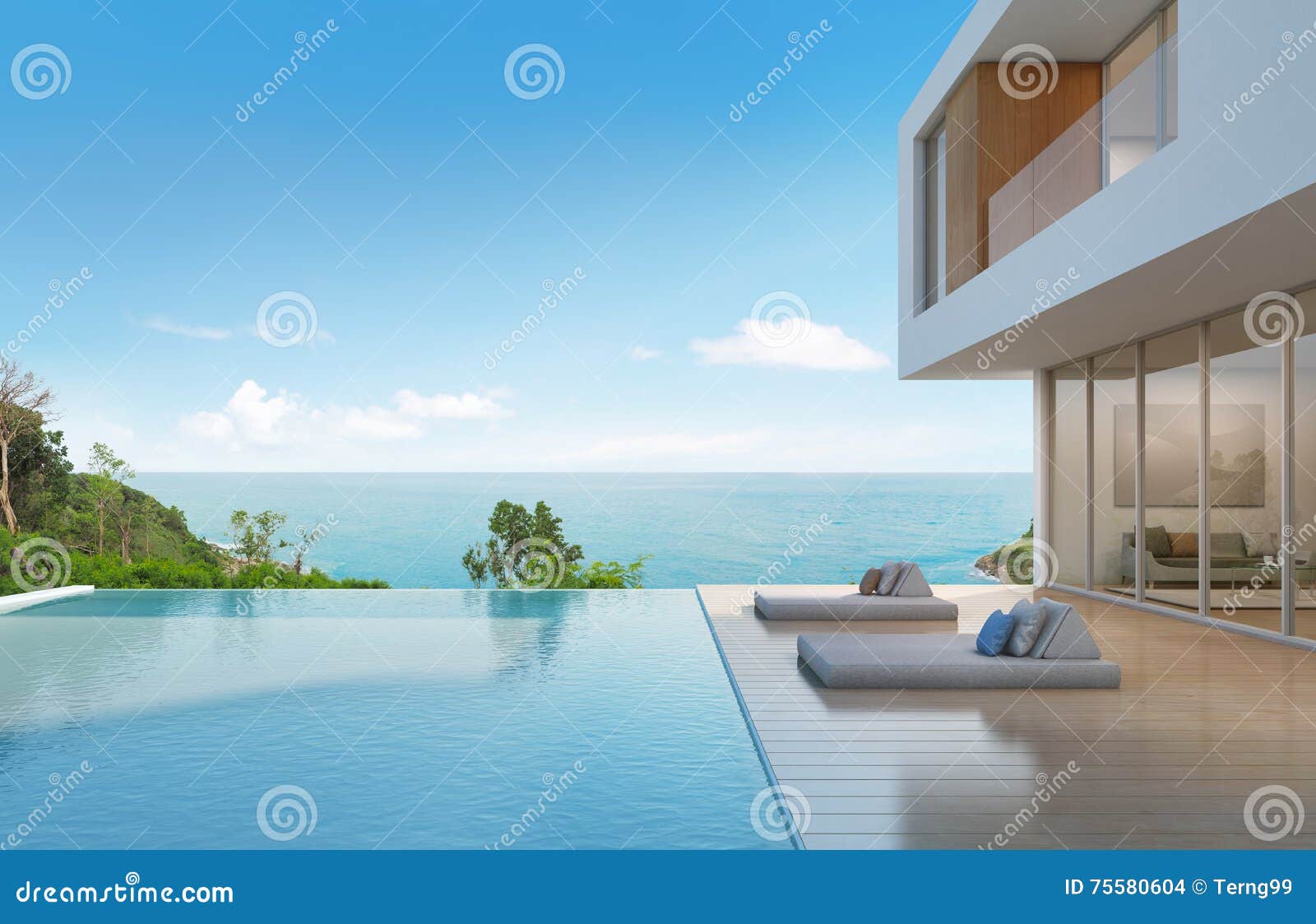 Beach House with Pool in Modern Design Stock Photo - Image of estate ...