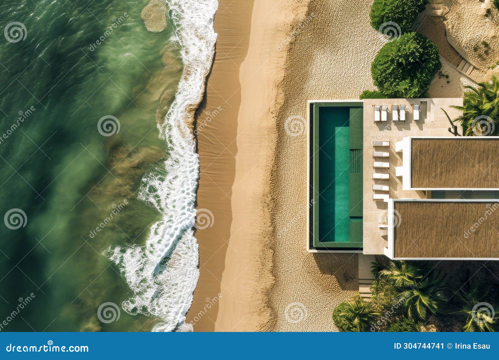 Beach House with Pool on Oceanfront, Top View. Stock Image - Image of ...