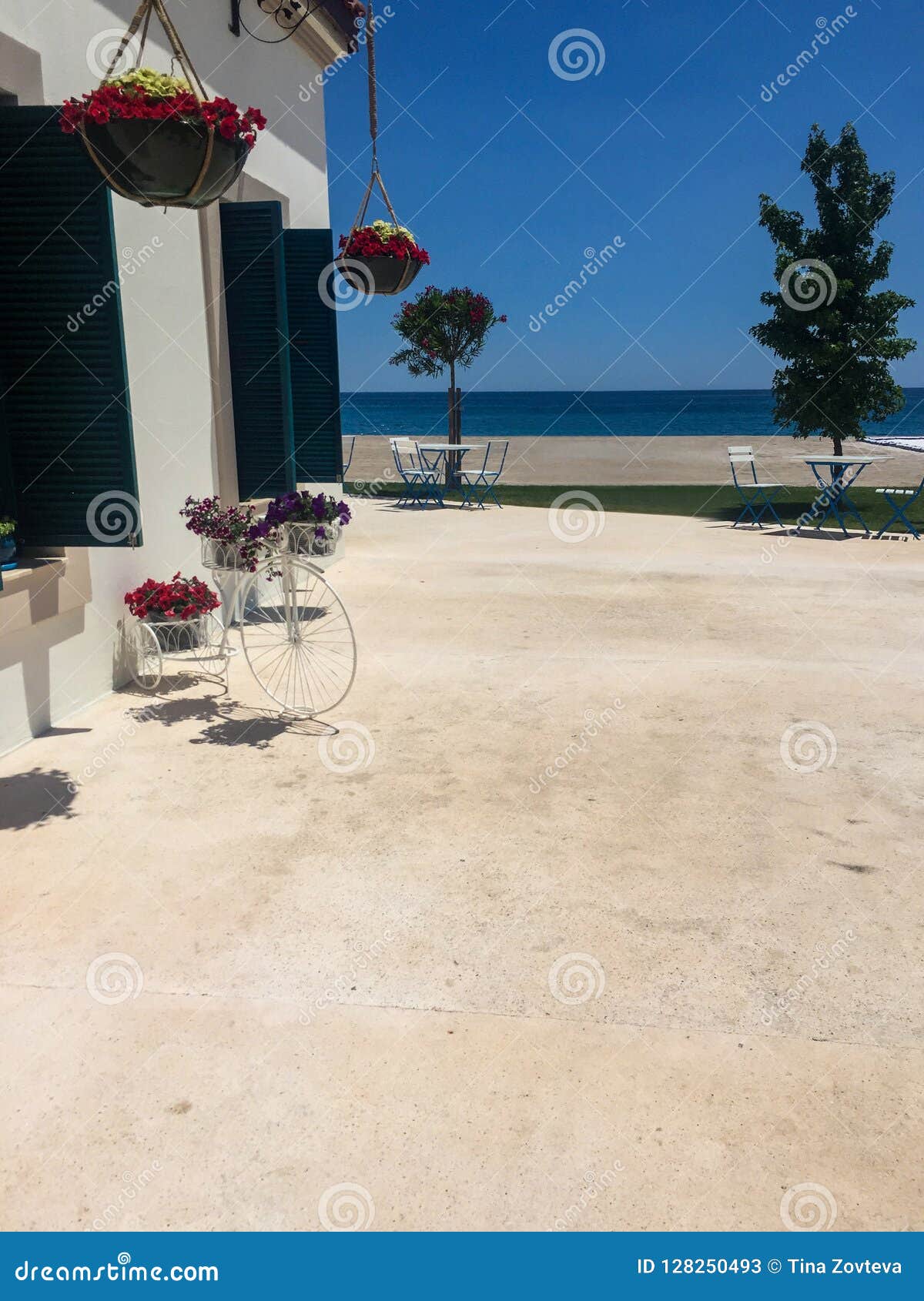 Beach house with sea view stock image. Image of living - 128250493