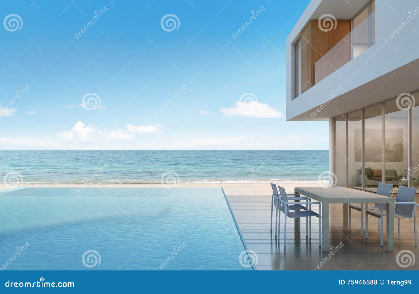 Beach House with Sea View in Modern Design Stock Photo - Image of ...
