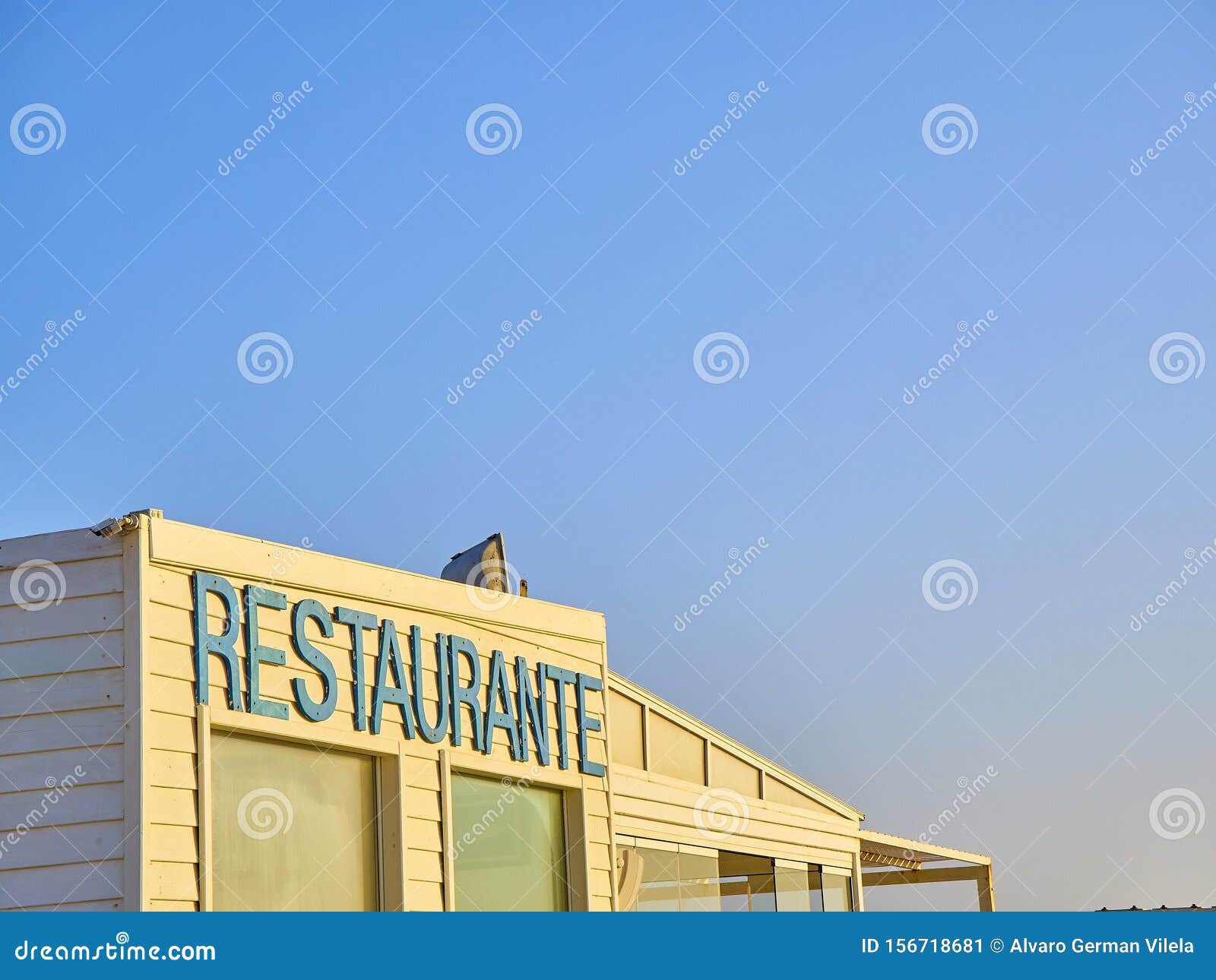 Beach Hut with a Restaurant Sign Stock Image - Image of commercial ...