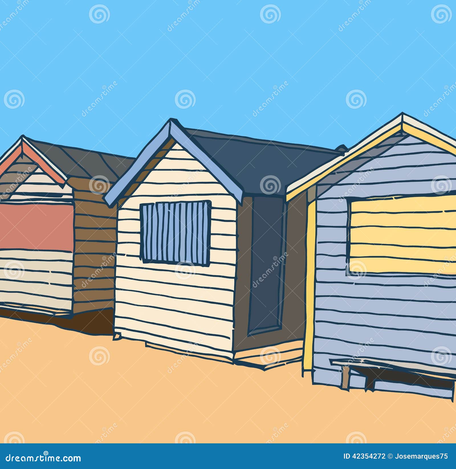 Beach Huts Cartoon Vector | CartoonDealer.com #906989