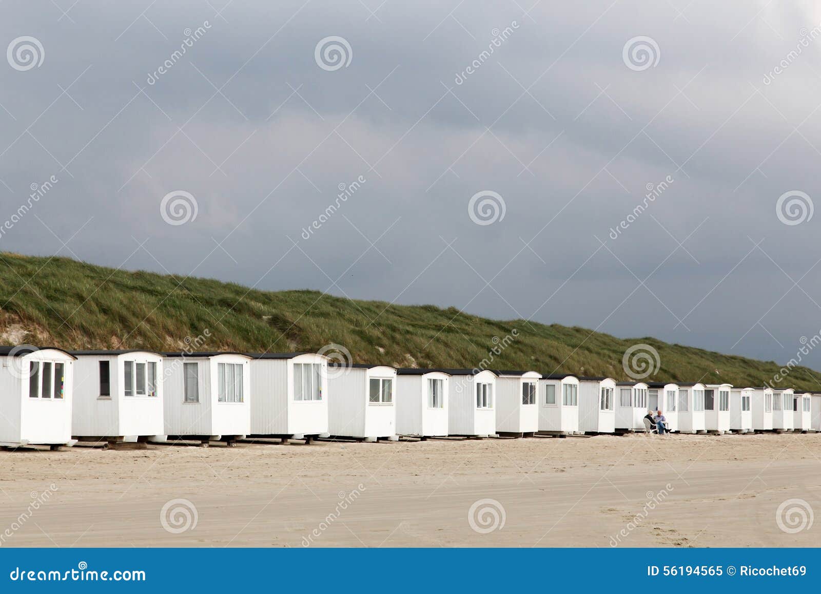 Beach huts in Lokken stock image. Image of seascape, scenery - 56194565