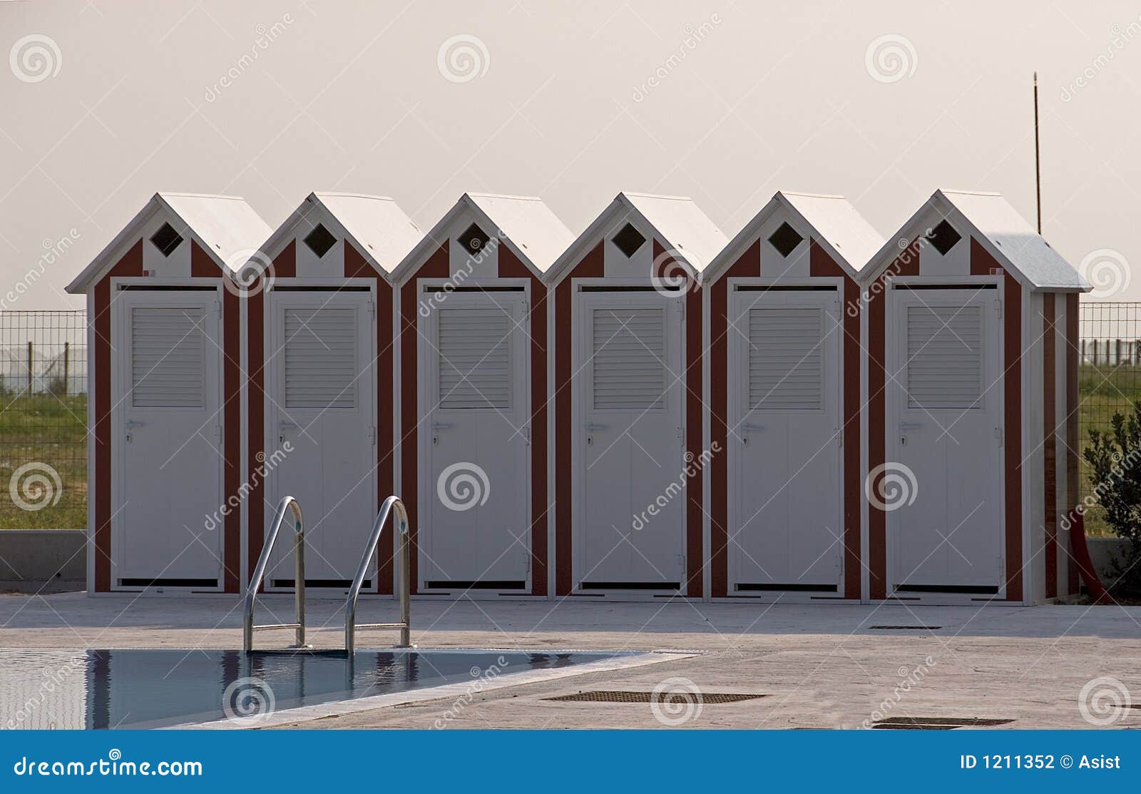 Beach Huts and Swimming Pool Stock Photo - Image of traditional, line ...