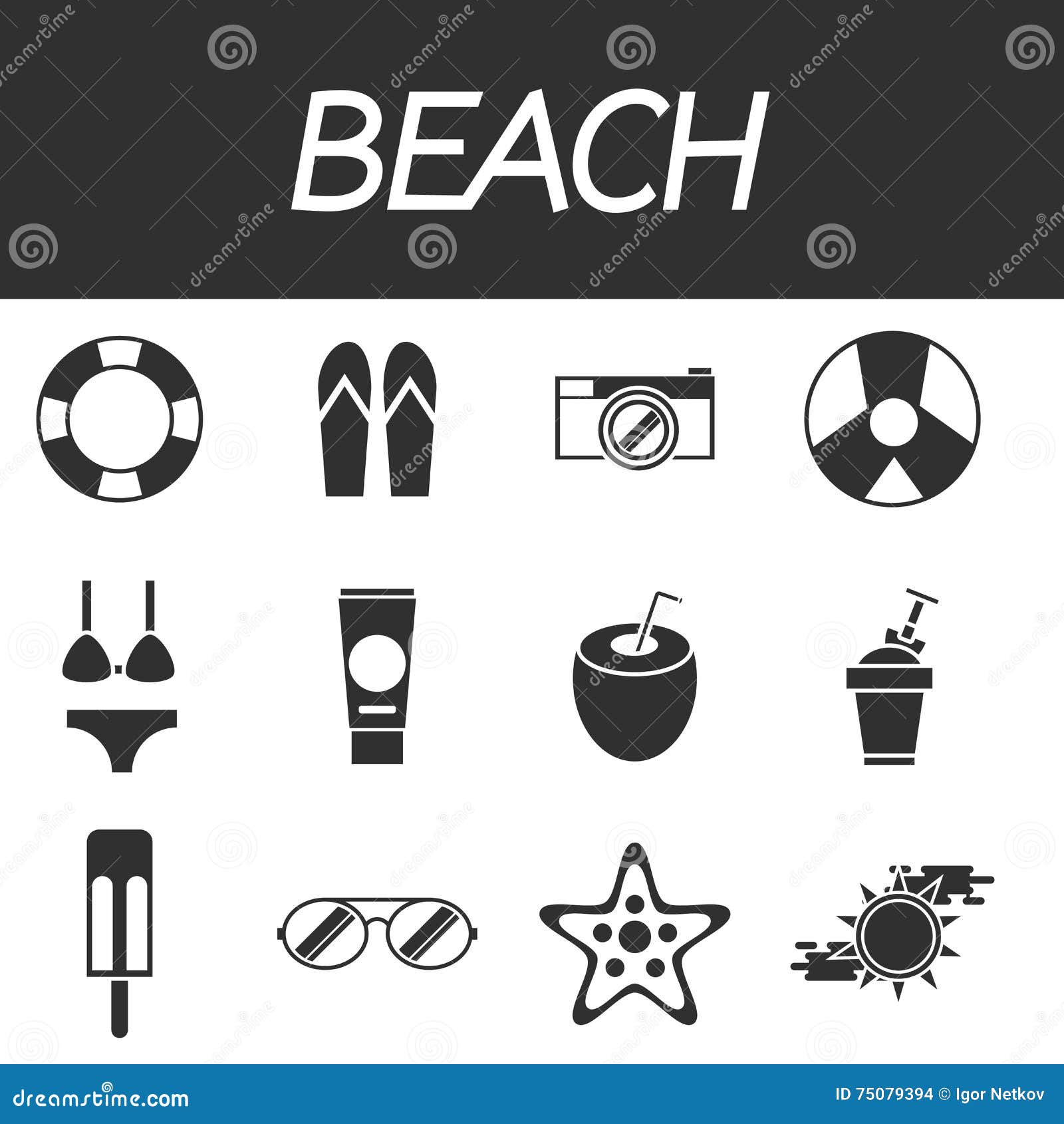 Beach icon set stock vector. Illustration of resting - 75079394