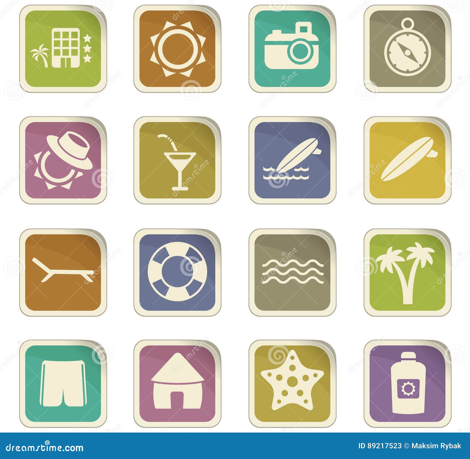 Beach icon set stock illustration. Illustration of palm - 89217523