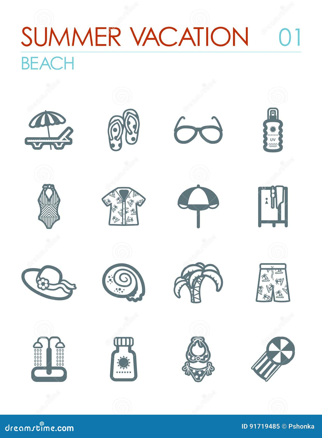 Beach Icon Set. Summer. Vacation Stock Vector - Illustration of summer ...