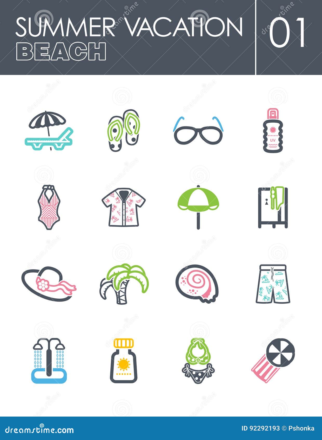 Beach Icon Set. Summer. Vacation Stock Vector - Illustration of shorts ...