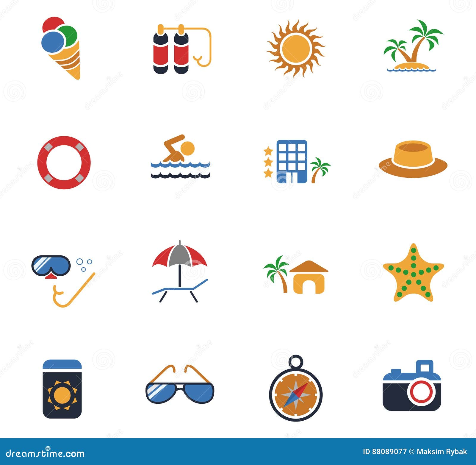 Beach icon set stock vector. Illustration of travel, vector - 88089077