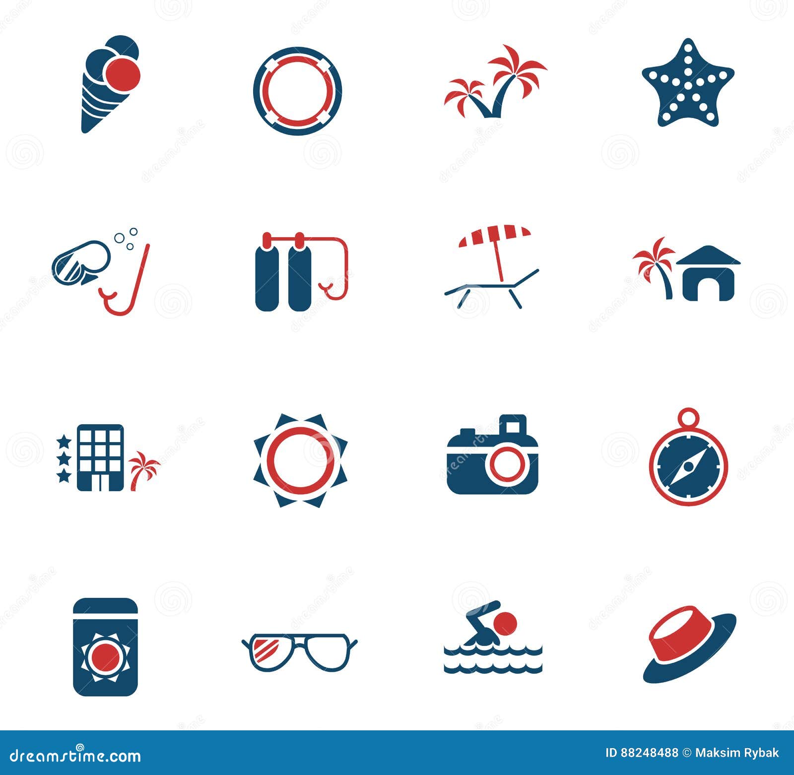 Beach icon set stock vector. Illustration of compass - 88248488