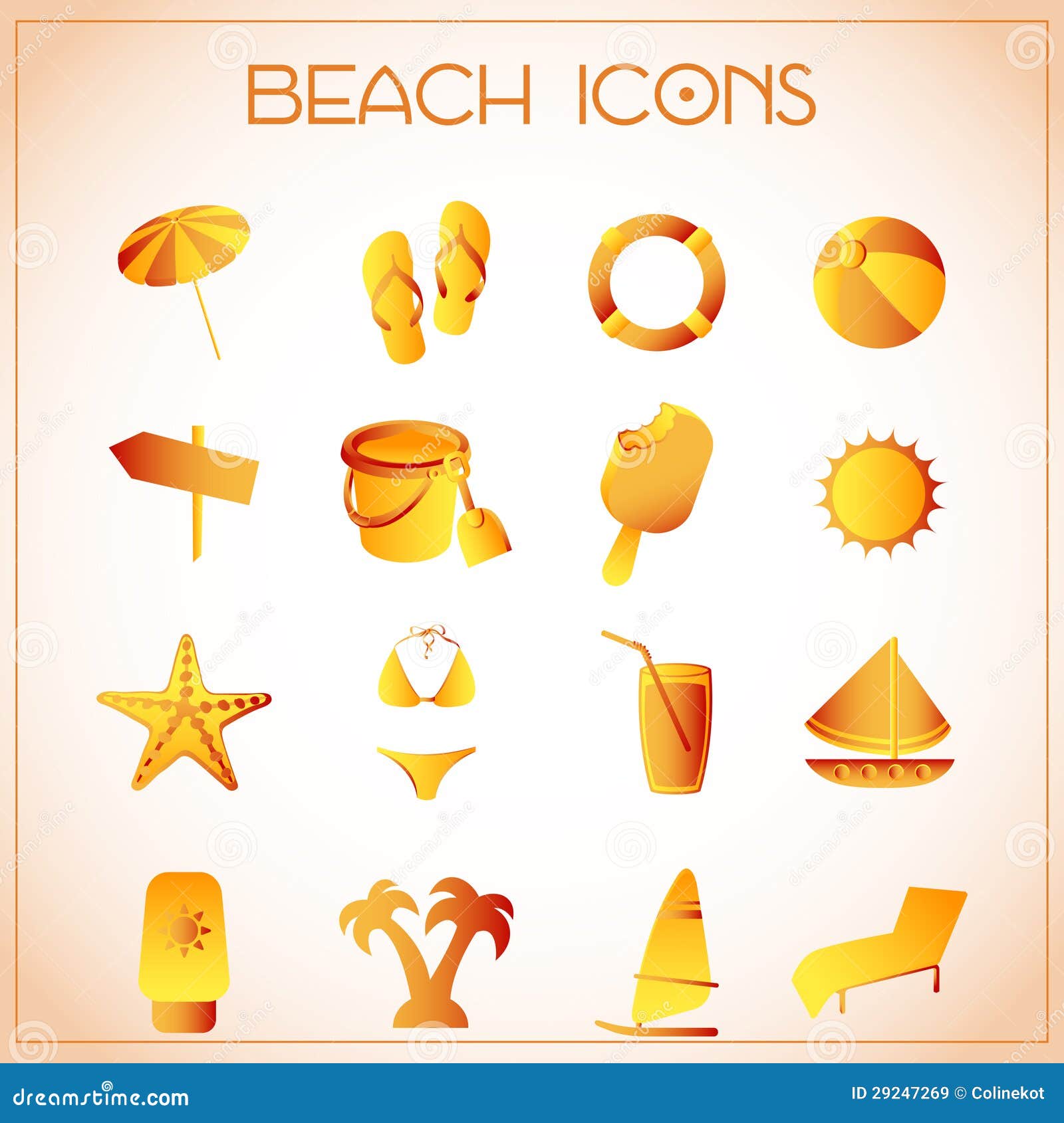 Beach icons stock vector. Illustration of footwear, sign - 29247269