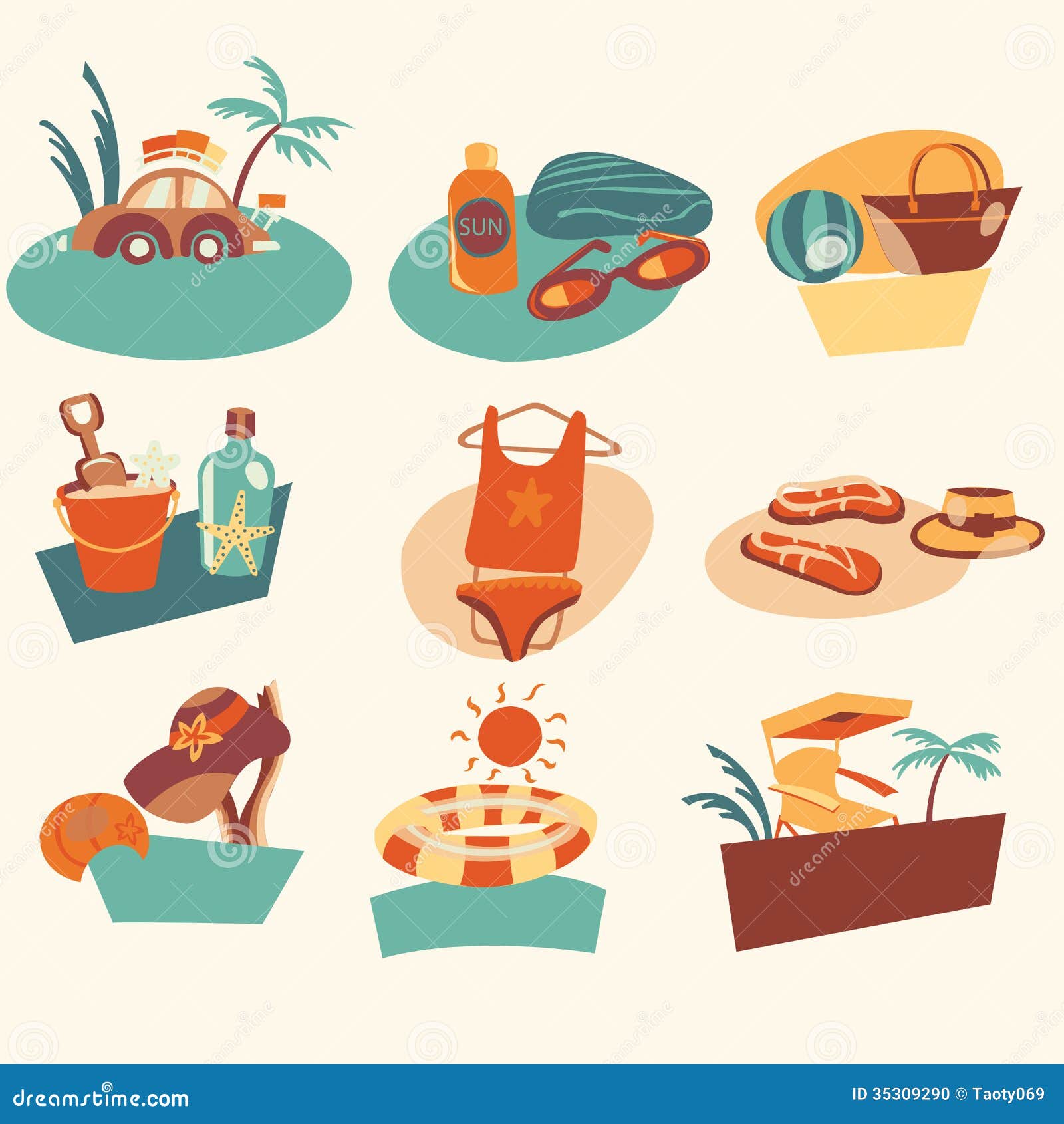 The beach icons stock vector. Illustration of template - 35309290