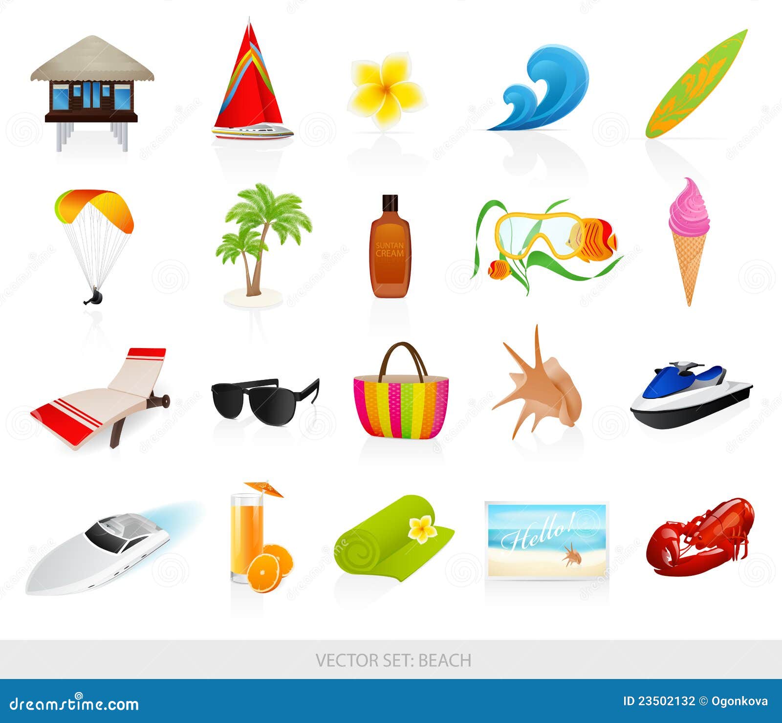 Beach icons set stock vector. Illustration of colorful - 23502132