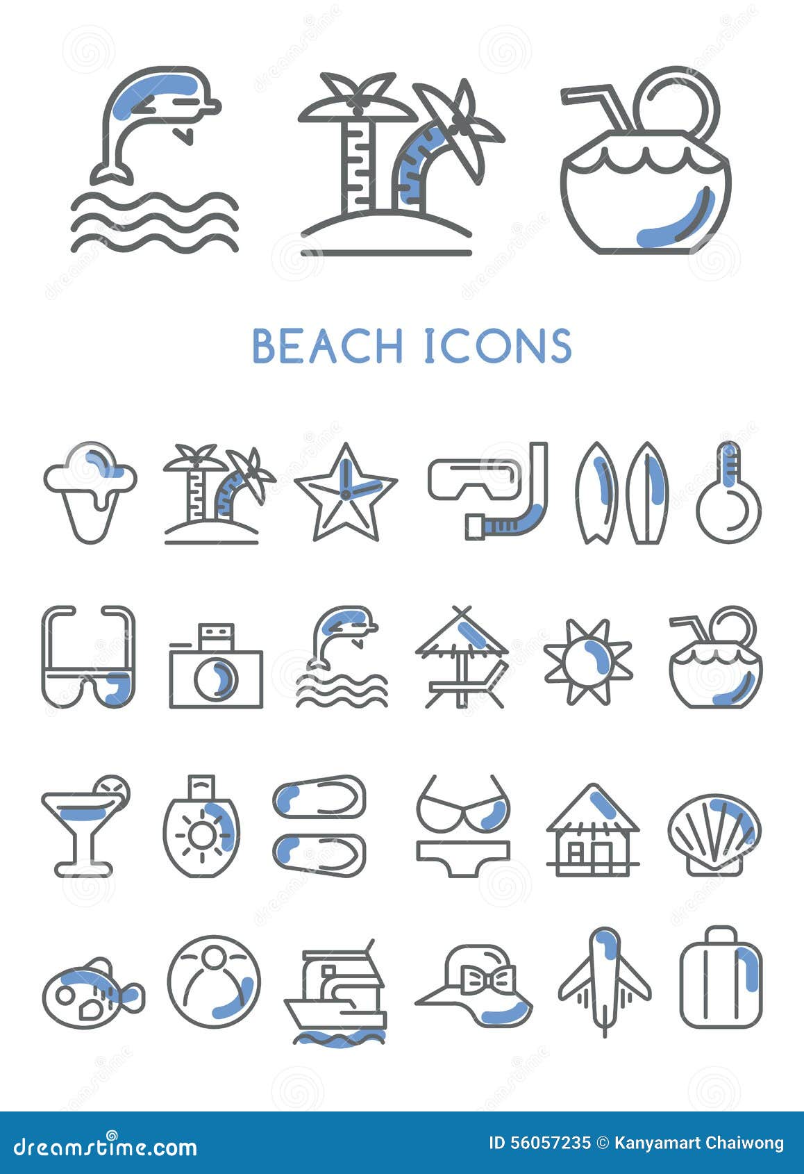 Beach Icons set design stock vector. Illustration of nature - 56057235