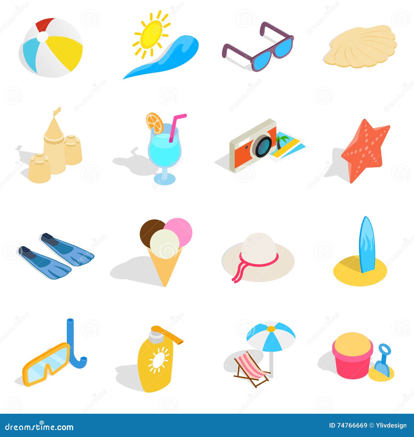 Beach Icons Set, Isometric 3d Style Stock Vector - Illustration of ...