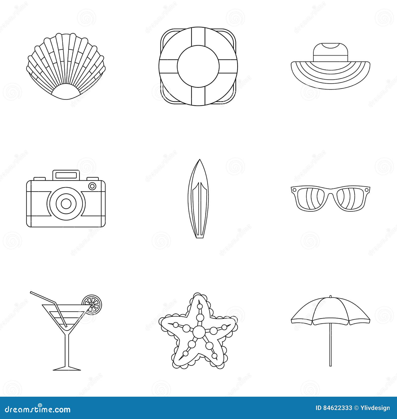 Beach Icons Set, Outline Style Stock Vector - Illustration of beautiful ...