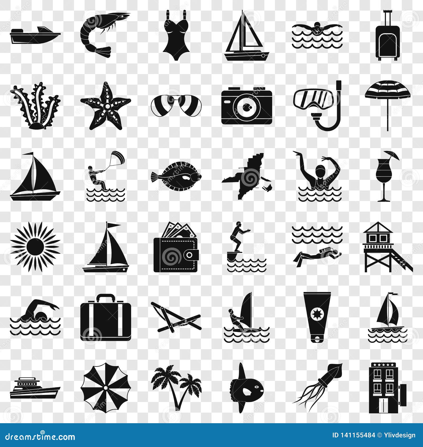 Beach Icons Set, Simple Style Stock Vector - Illustration of star ...