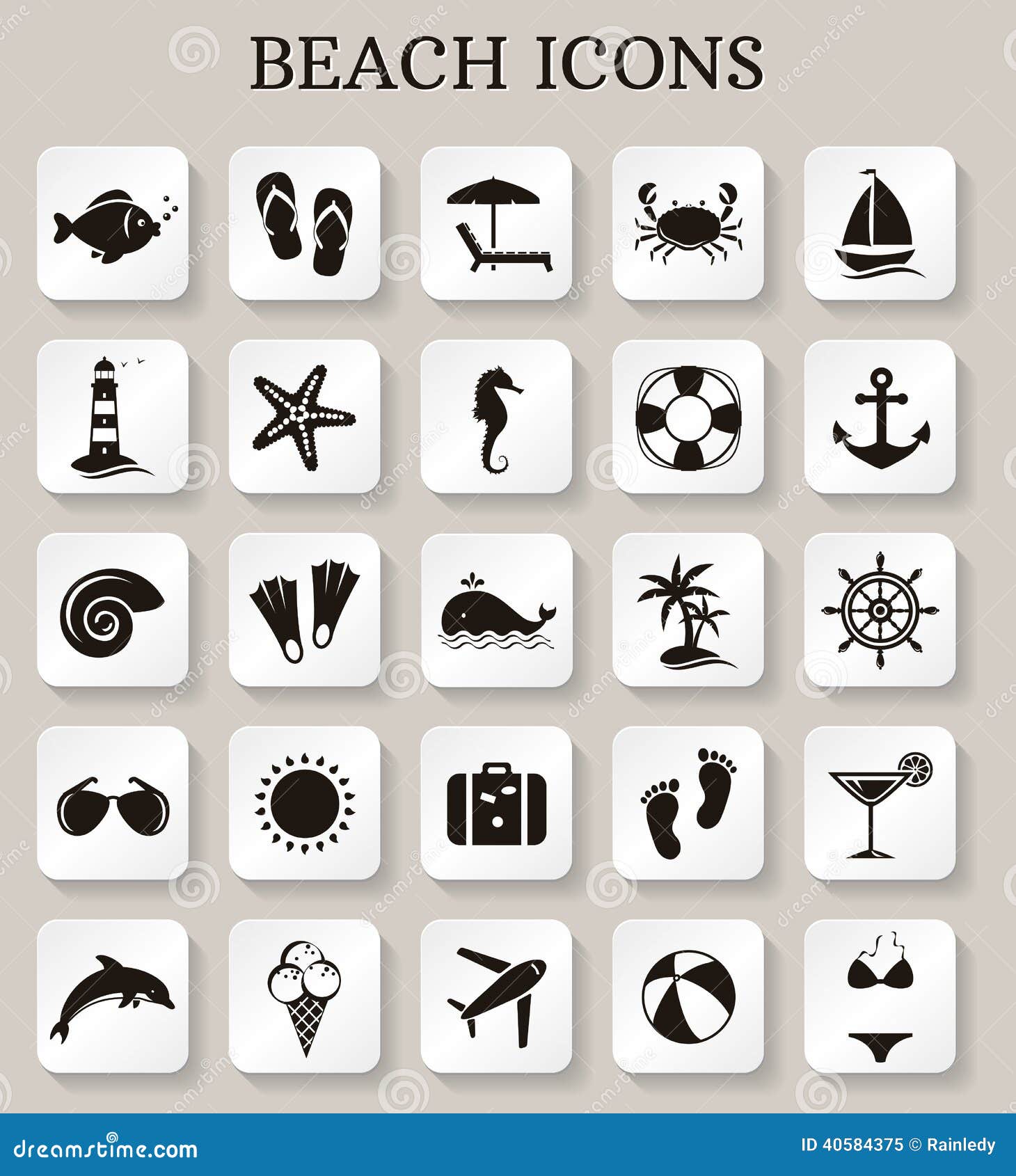 Beach icons. Vector set. stock vector. Illustration of airplane - 40584375