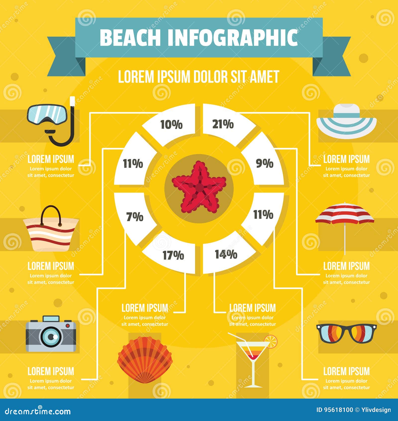 Beach Infographic Concept, Flat Style Stock Vector - Illustration of ...