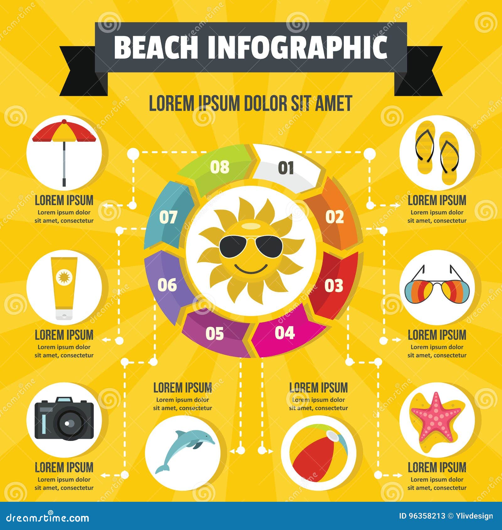 Beach Infographic Concept, Flat Style Stock Vector - Illustration of ...