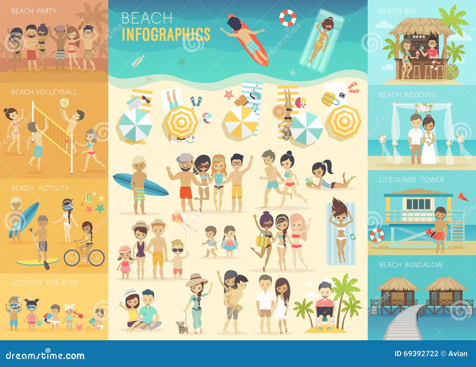 Beach Infographic Set with Charts and Other Elements. Stock Vector ...
